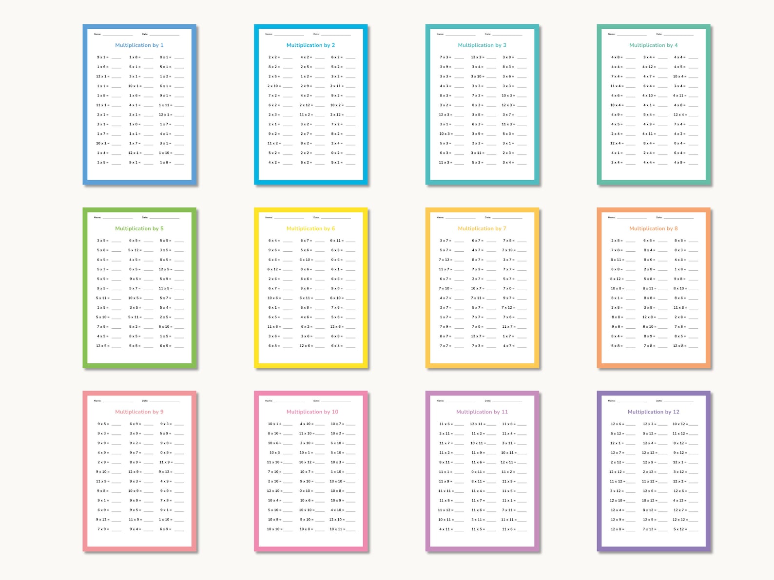 12 Printable Multiplication Worksheets - Times Tables Practice, Maths ...
