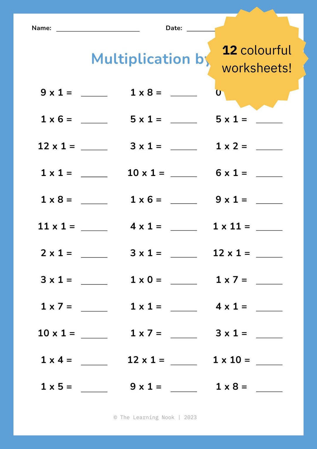12 Printable Multiplication Worksheets Times Tables Practice, Maths ...