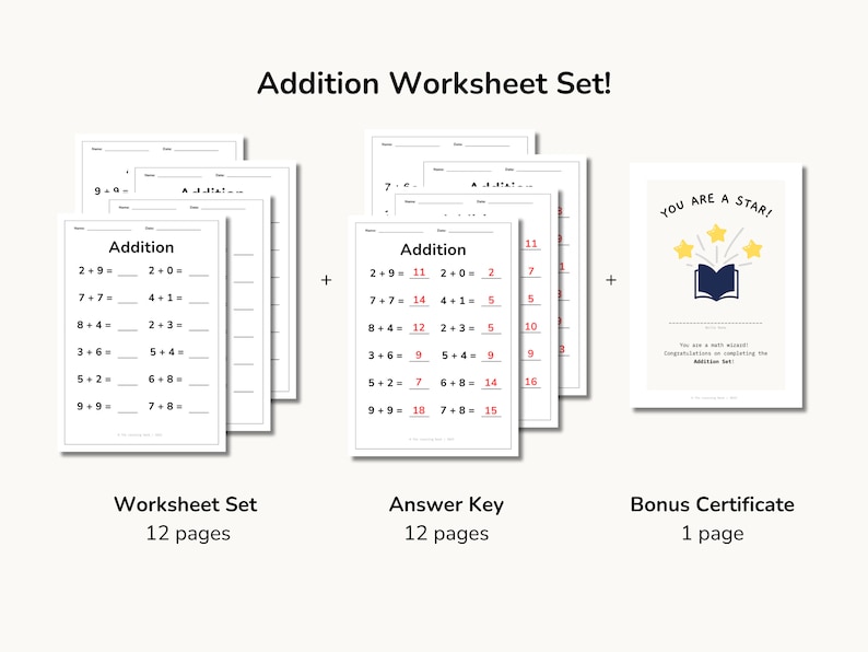 12 Printable Addition Worksheets - Single Digit Addition, Maths Drills ...