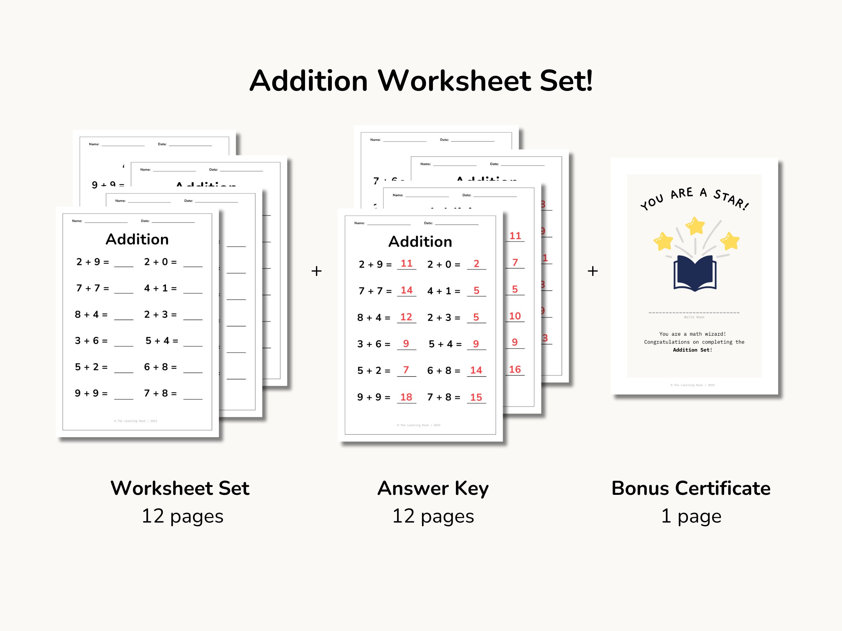 12 Single Digit Addition Worksheets – Homeschool, Kindergarten, First ...