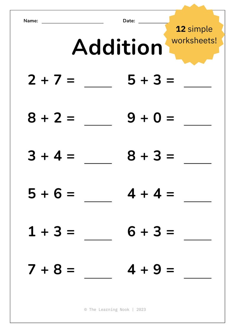 12 Printable Addition Worksheets - Single Digit Addition, Maths Drills ...