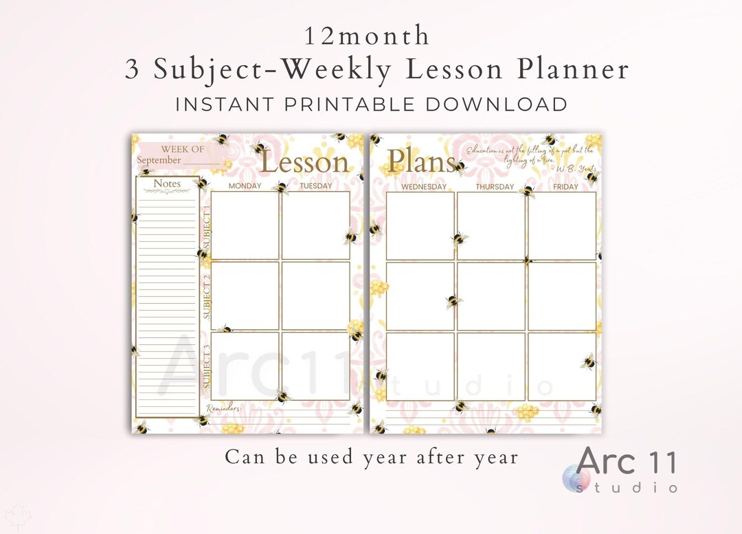 Teacher Planner Printable | Lesson Plan Organizer | 3-subject Planner ...