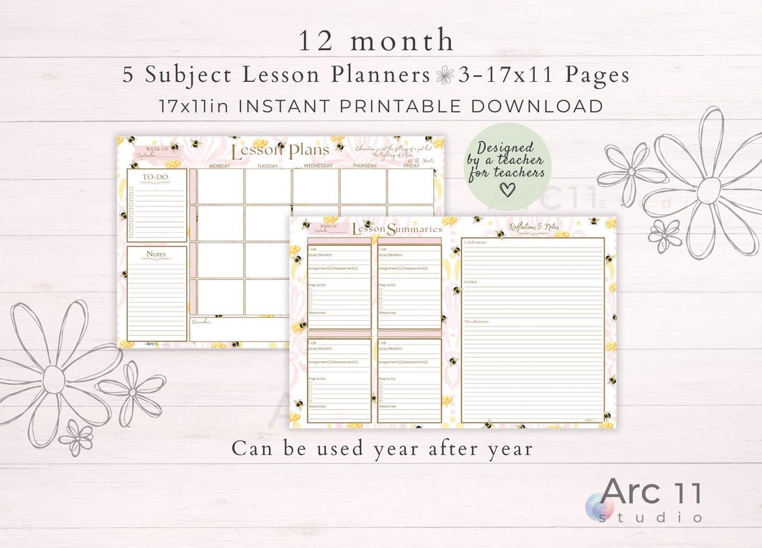 Teacher Planner Printable | Lesson Plan Organizer | 4-subject Planner ...