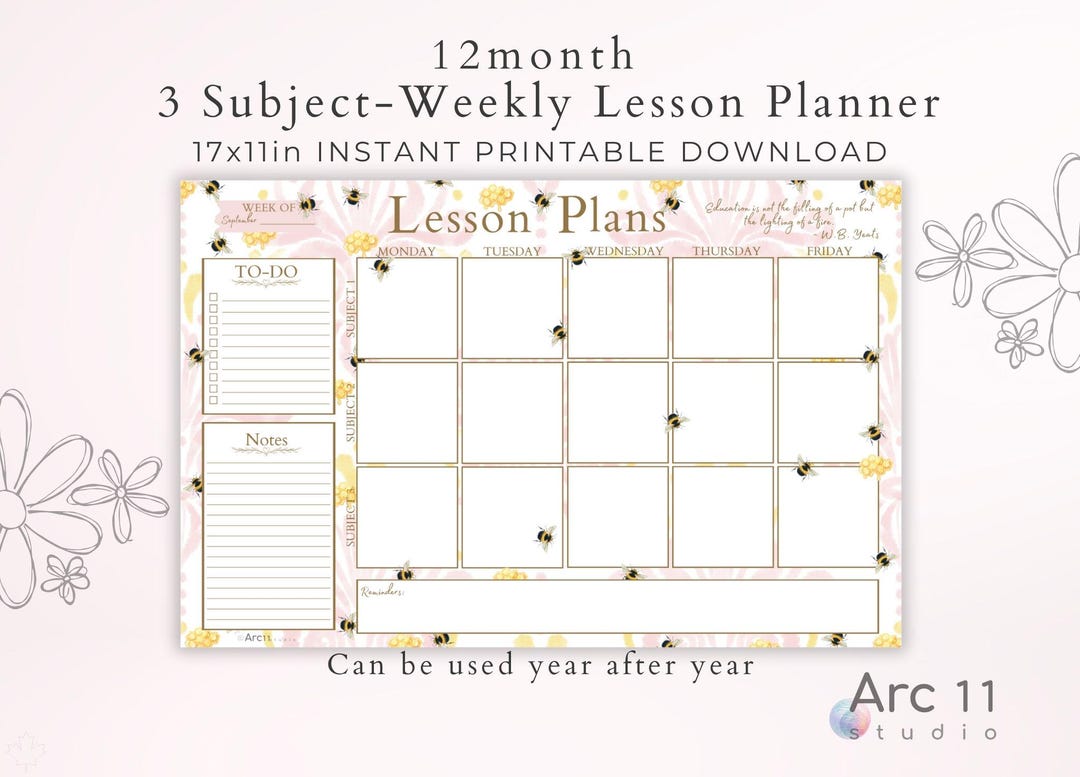 Teacher Planner Printable | Lesson Plan Organizer | 3-subject Planner ...