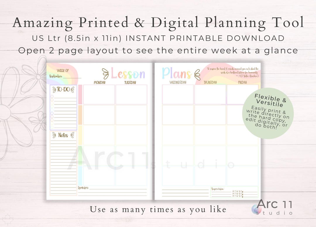 Pastel Rainbow Teacher Planner: 5 Subject, Weekly Lesson Organizer (US ...