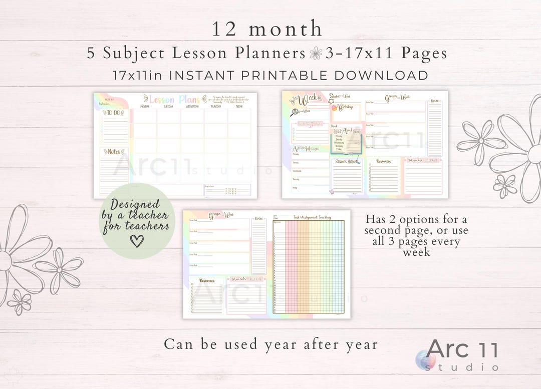 Pastel Rainbow Elementary Teacher Planner Printable: 5-subject Weekly ...