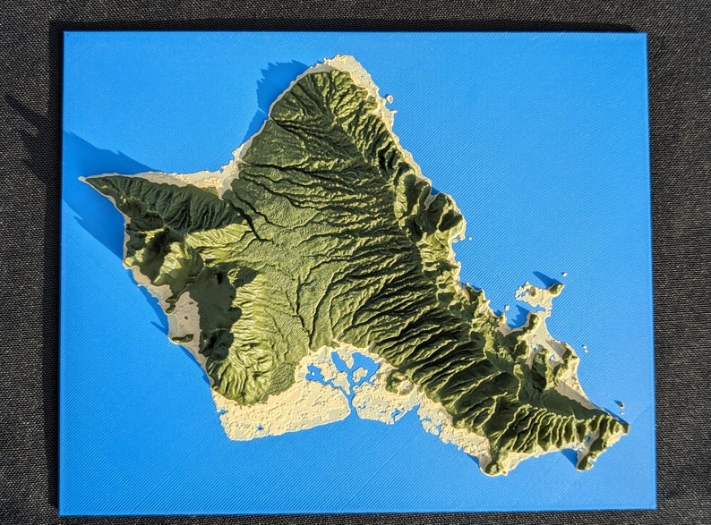 Oahu Hawaii Island 3D Printed Model Topographic Map, Wall Art Coffee ...