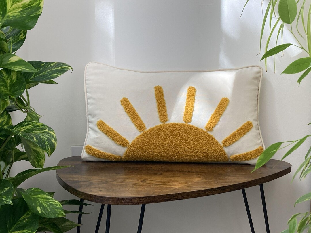 Sun Embroidered Cushion Cover, Gift Home Decor, Housewarming Gift, Cozy ...