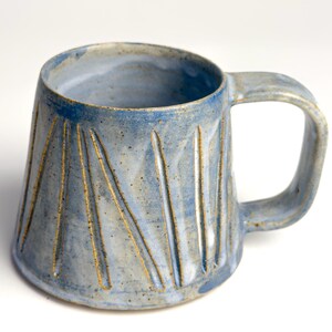 Handmade Textured Stoneware Mugs: Rustic Blue Glazed Pottery, Set of ...