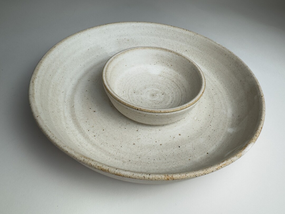 Hand-thrown Ceramic Chip and Dip Bowl in Matte White Salt Glaze ...
