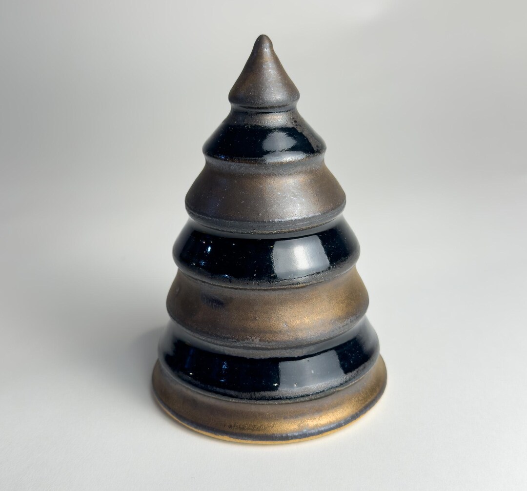 One of a Kind Ceramic Christmas Tree in Gold and Black, Thrown on a ...