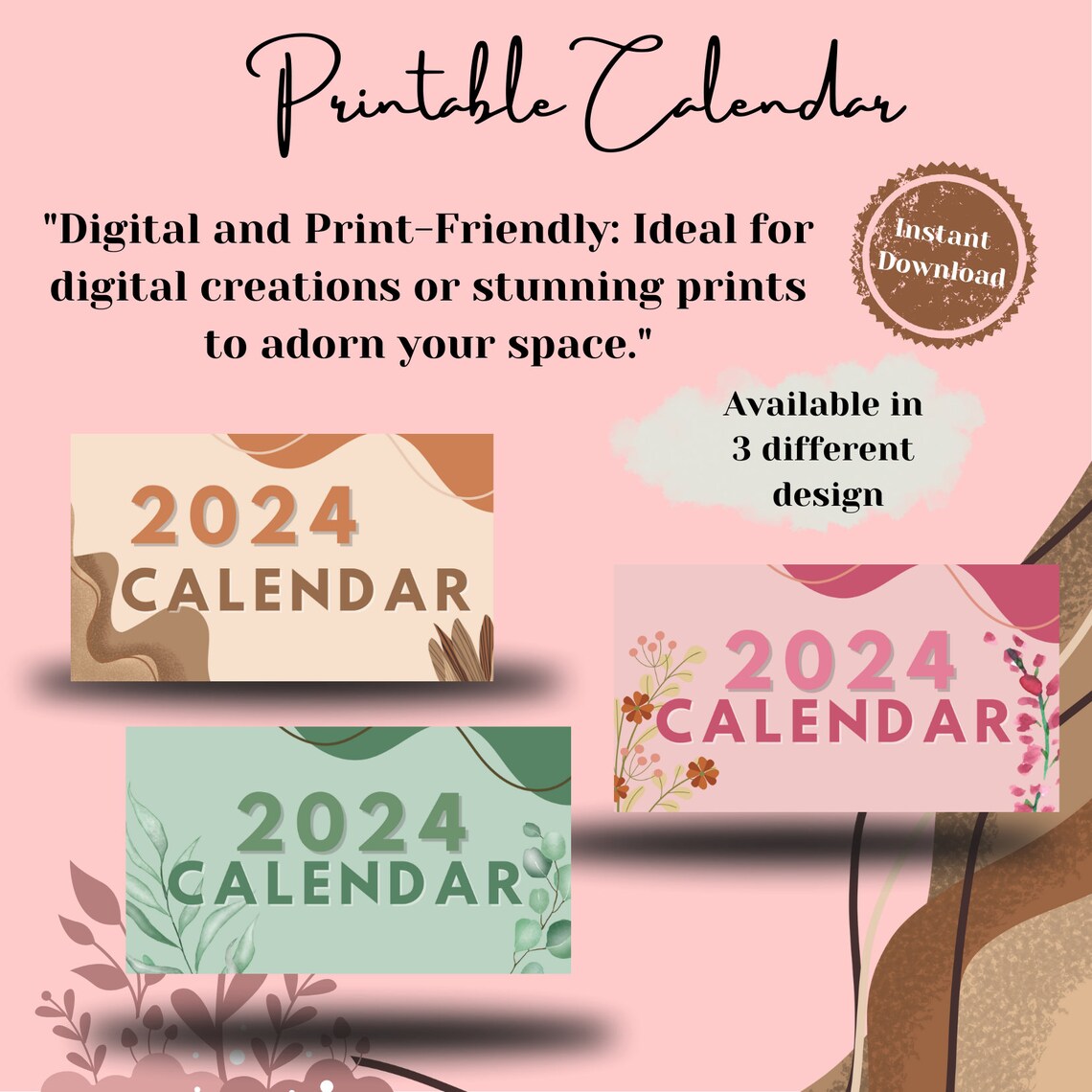 2024 Printable Digital Calendar 2024 Printable Calendar Download Wall ...