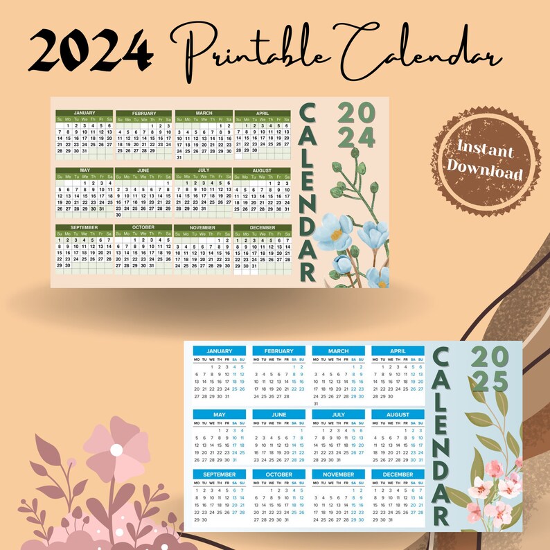 2024 Printable Digital Calendar 2024 Printable Calendar Download Wall ...