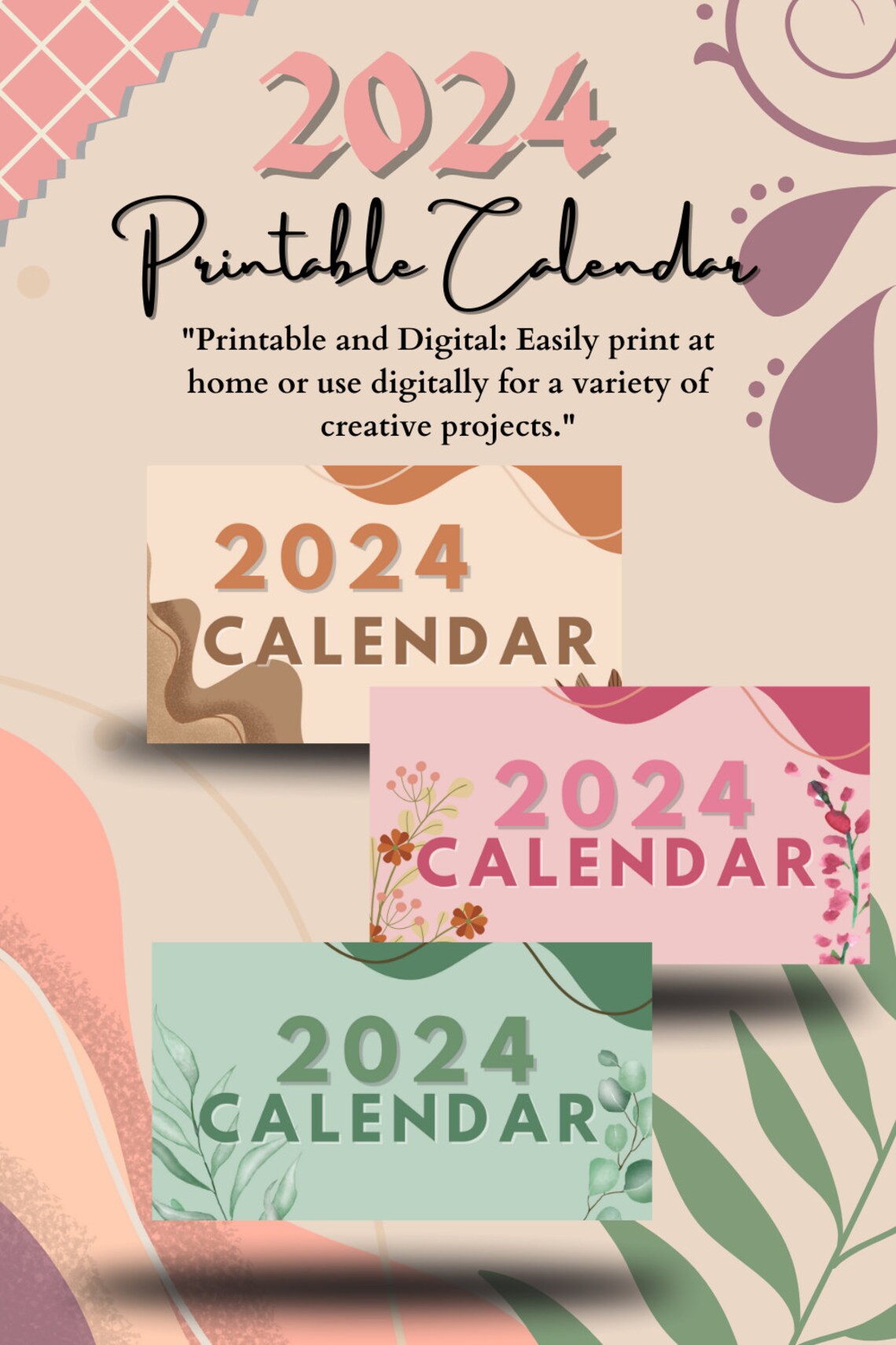 2024 Printable Digital Calendar 2024 Printable Calendar Download Wall ...