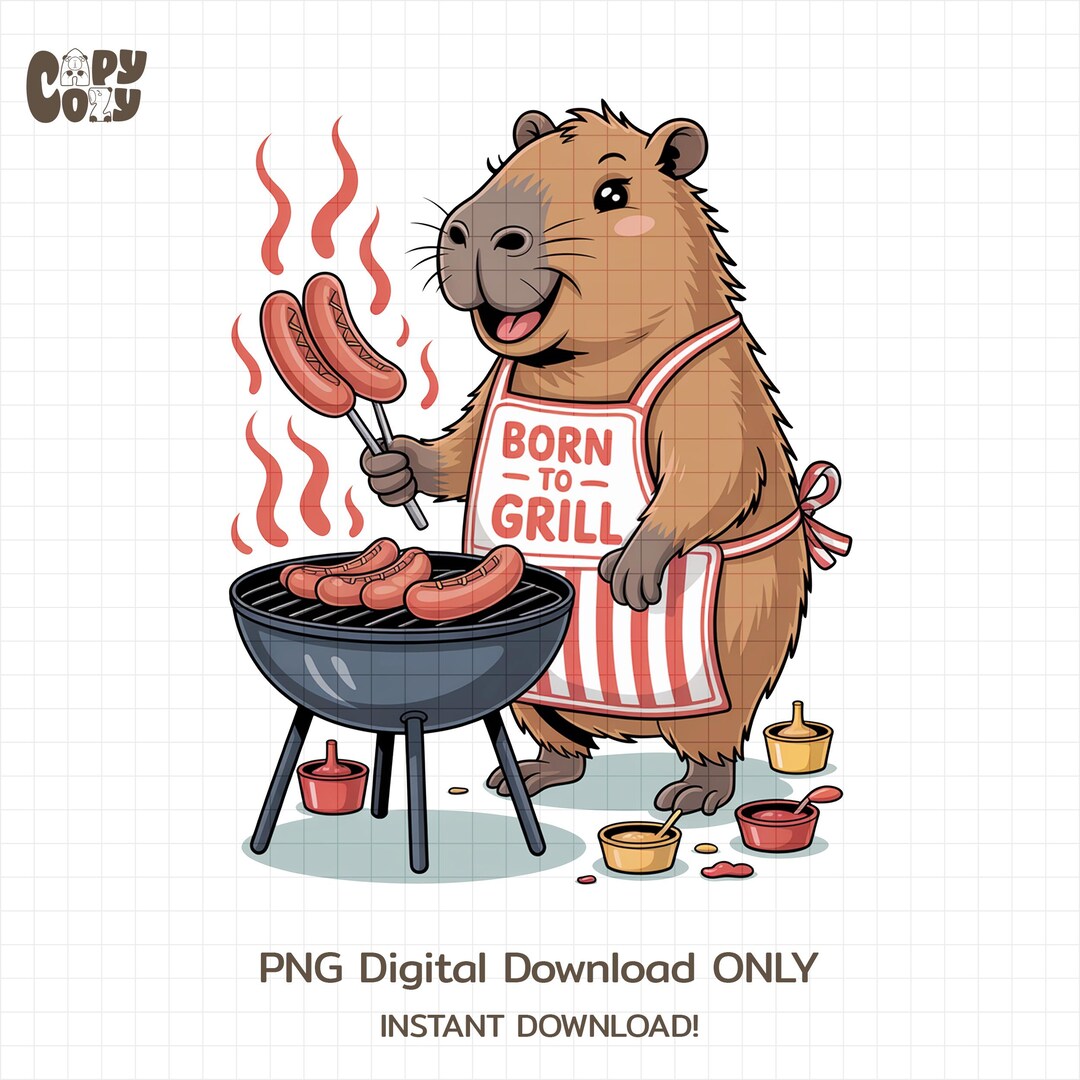 Born to Grill Capybara PNG | Funny BBQ Clipart for Dad | Summer Hotdog ...