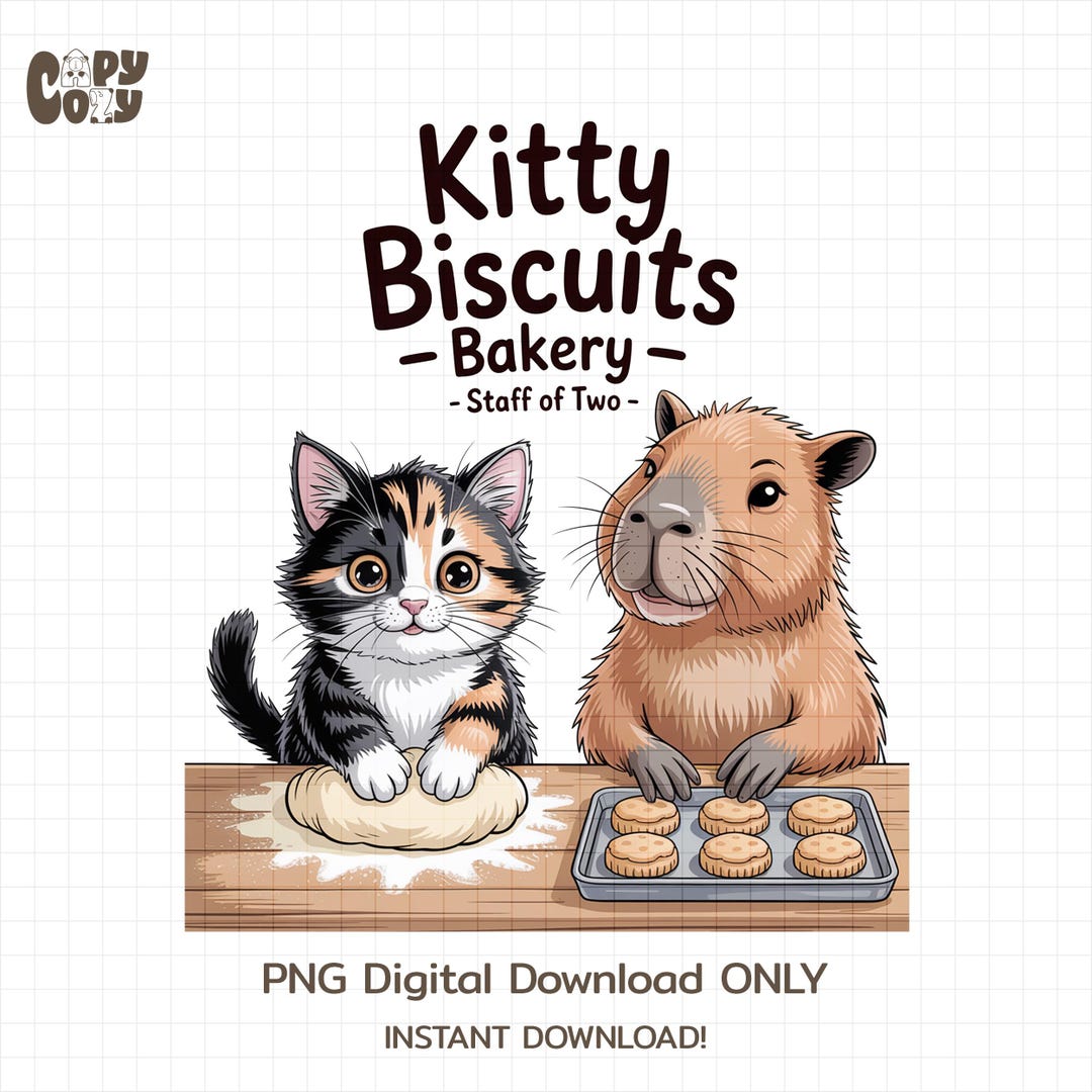 Kitty Biscuits Bakery Staff of Two PNG | Cute Cat and Capybara Baking ...