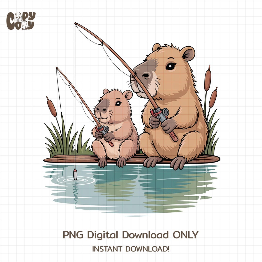 Capybara Fishing PNG | Cute Father's Day Animal Clipart | Cozy Capy ...