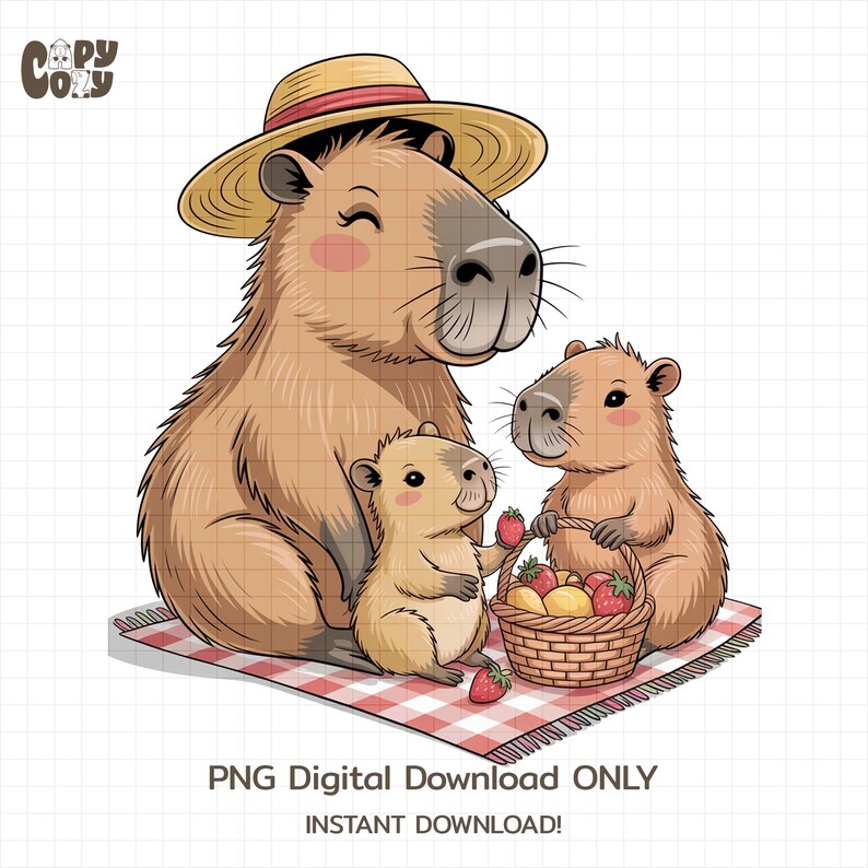 Capybara Family Picnic PNG | Cute Animal Father’s Day Clipart | Cozy ...