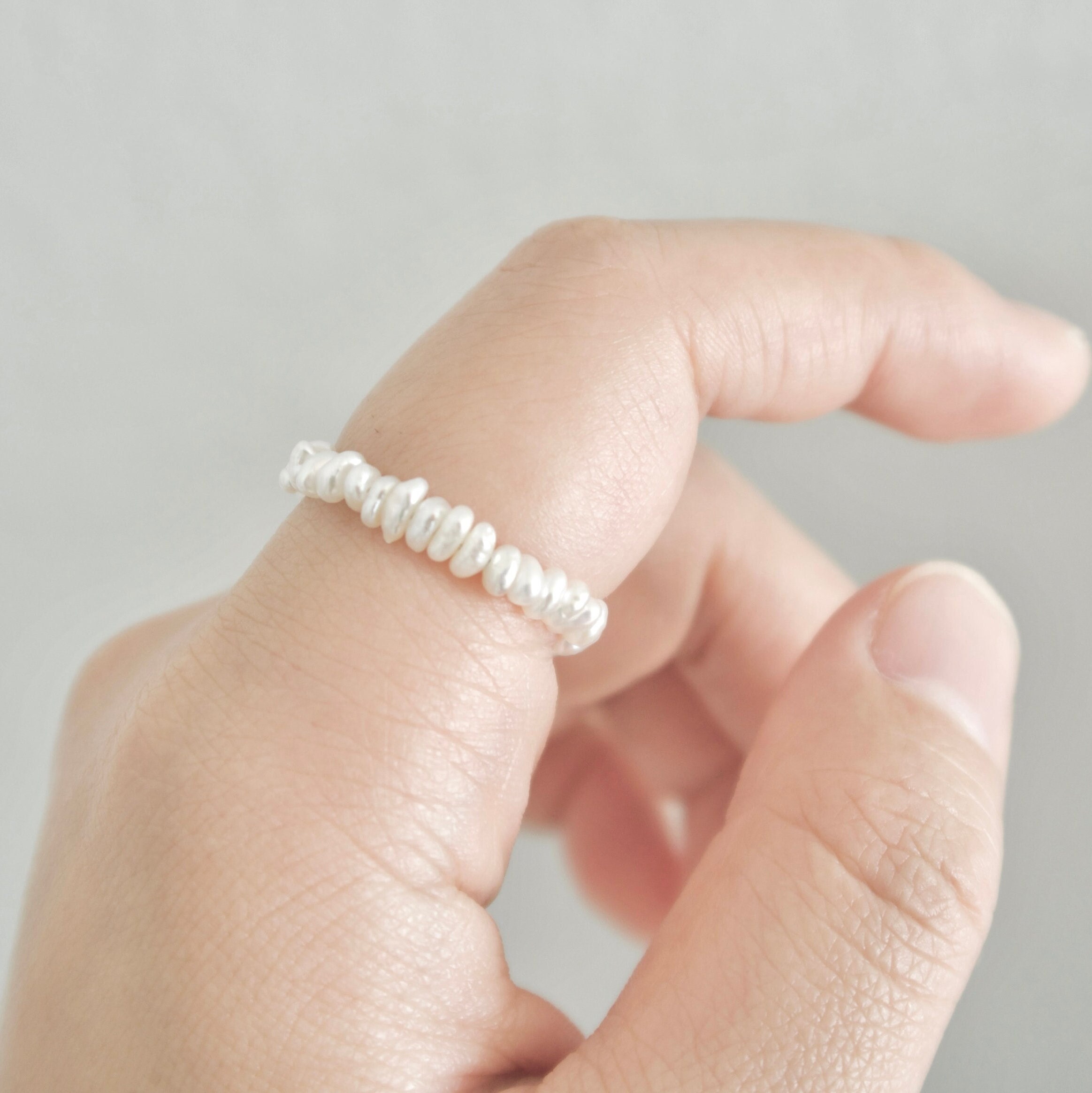 Freshwater Pearl Ring Beaded Pearl Ring Dainty Pearl Band Tiny Pearl ...