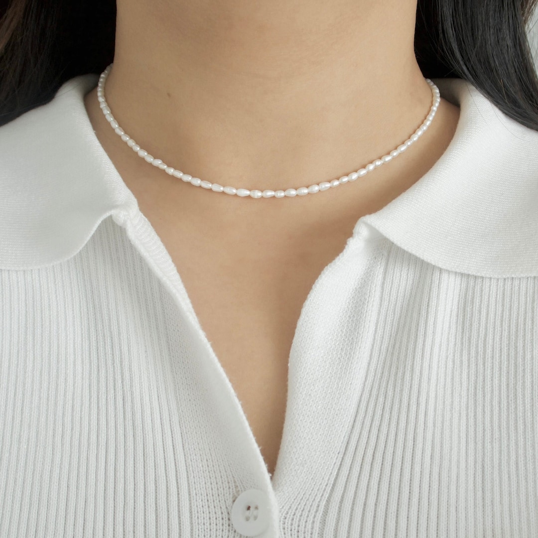 Dainty Rice Pearl Choker Pearl Necklace, Gold Filled Short Pearl Chain ...