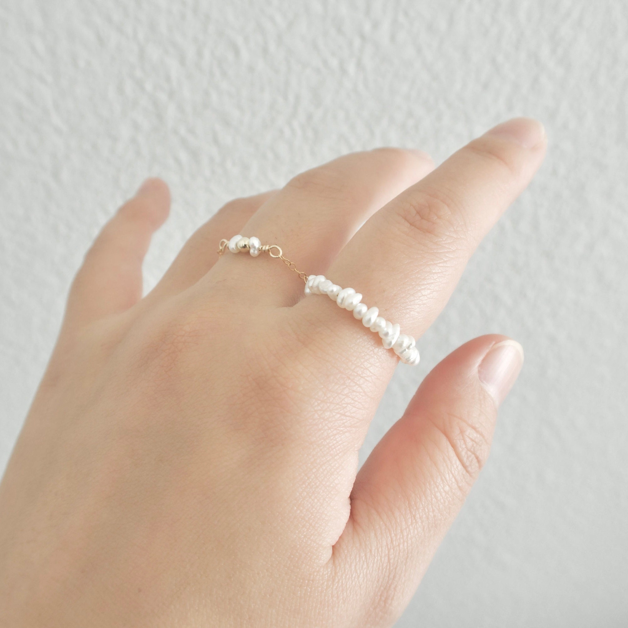 Freshwater Pearl Ring Beaded Pearl Ring Dainty Pearl Band Tiny Pearl ...