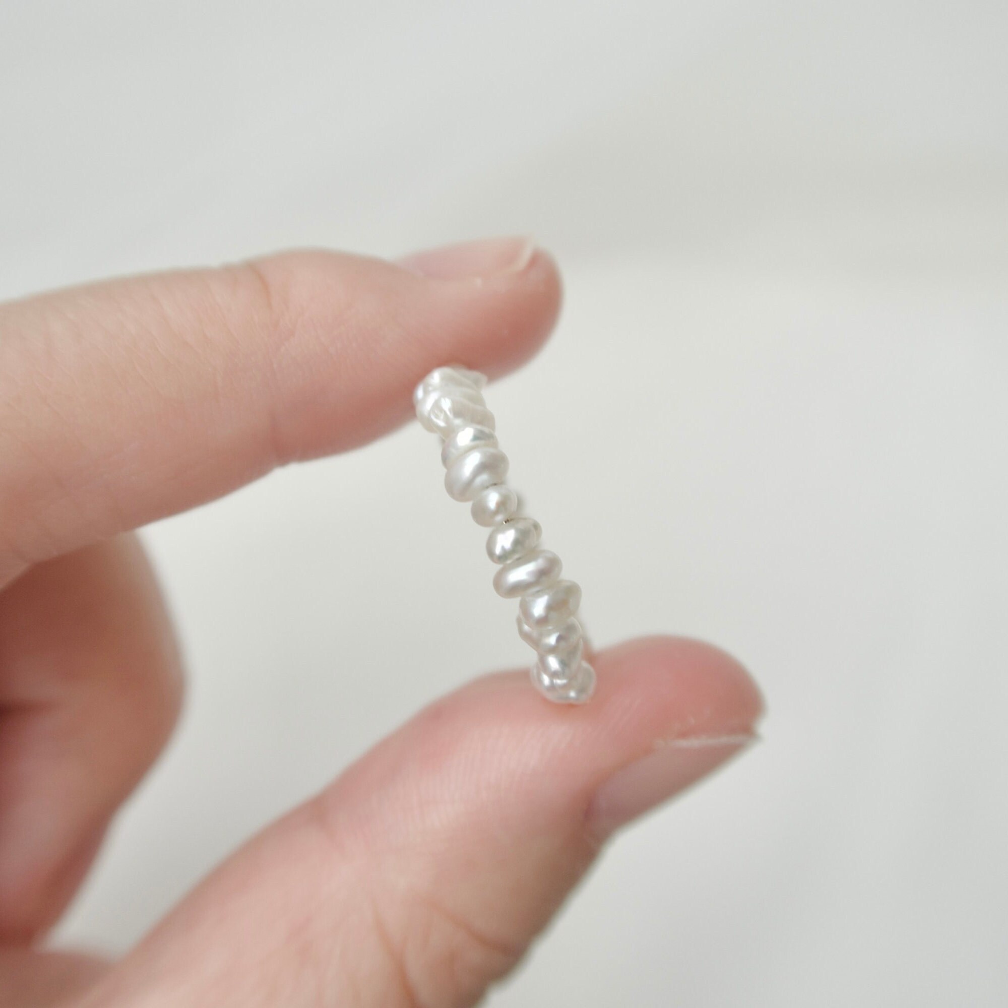 Freshwater Pearl Ring Beaded Pearl Ring Dainty Pearl Band Tiny Pearl ...