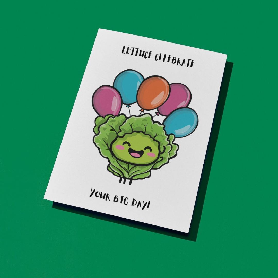 Funny Birthday Card / Cute Pun Birthday Card / Lettuce Celebrate ...
