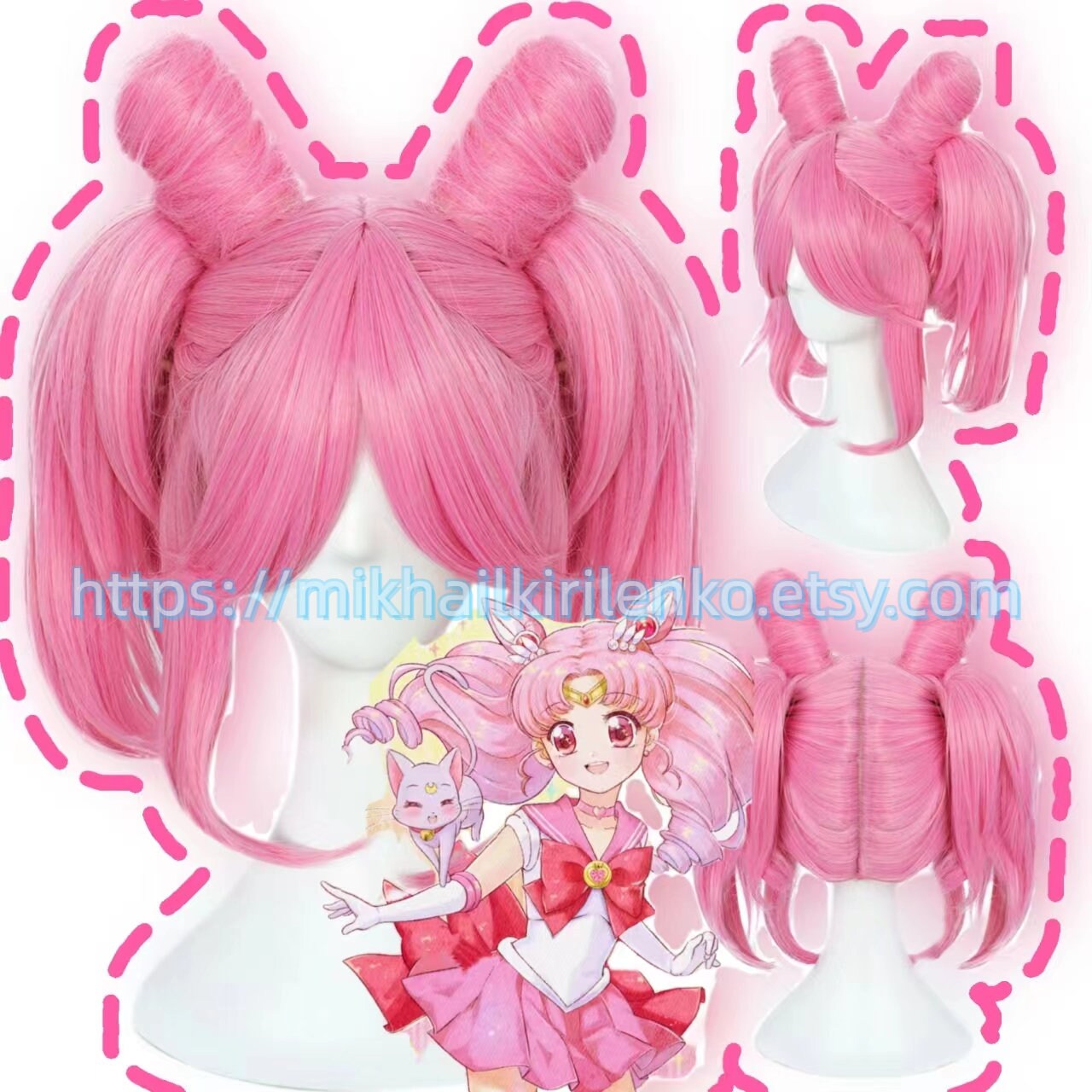 Sailor Moon Wig Chibiusa sailor Moon Boxer Moon Pink Curly Wig. - Etsy