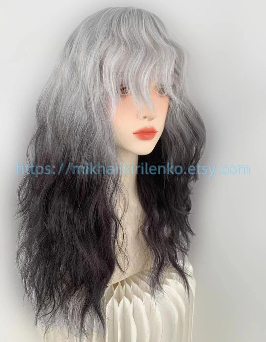 Women's Wigs, Long Wigs, Long Curly Wigs, White, Black Gradient Wigs ...