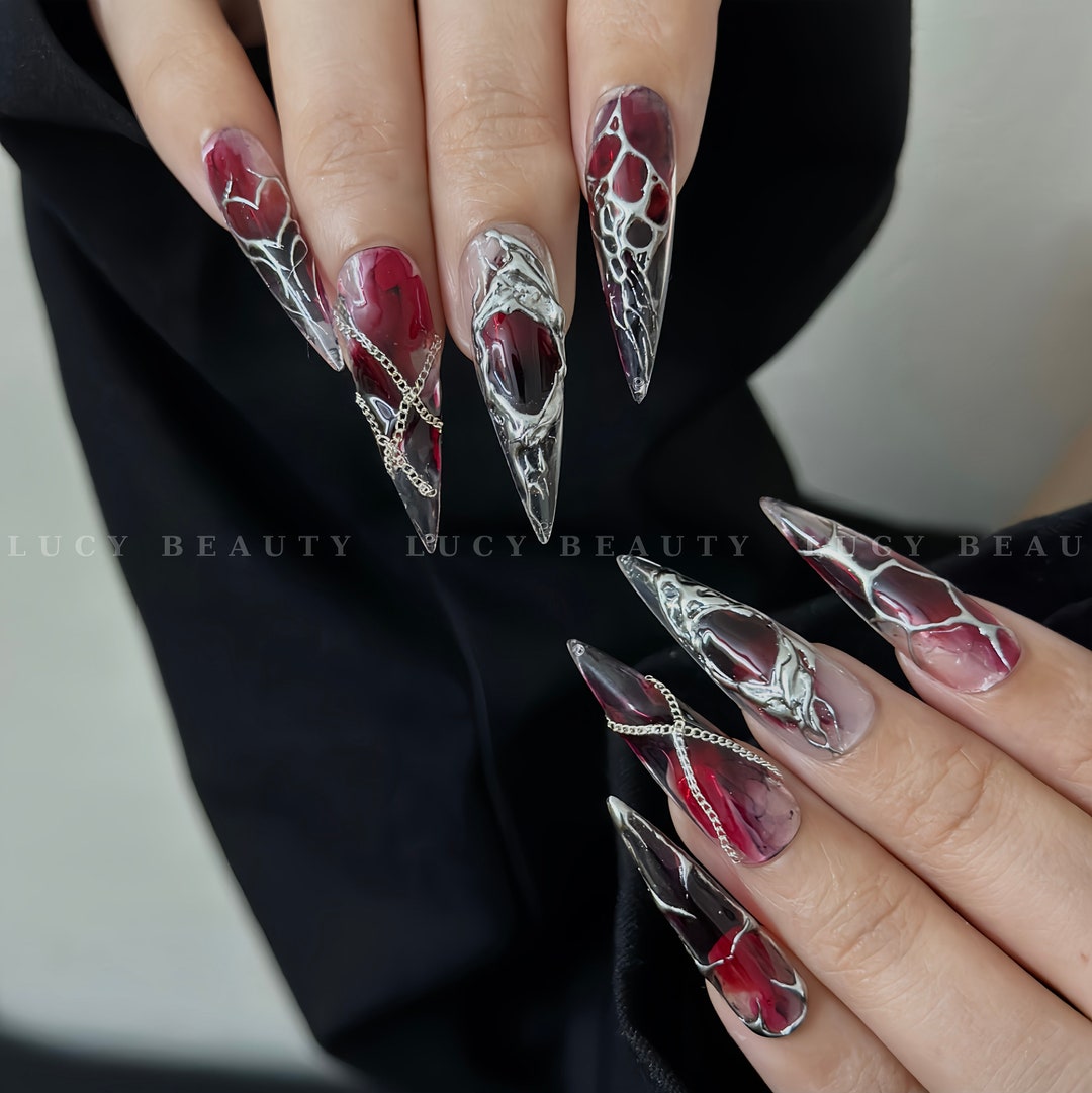 Custom Scary Red Press on Nails, Gothic Punk Rock Horror Nails, Goth ...
