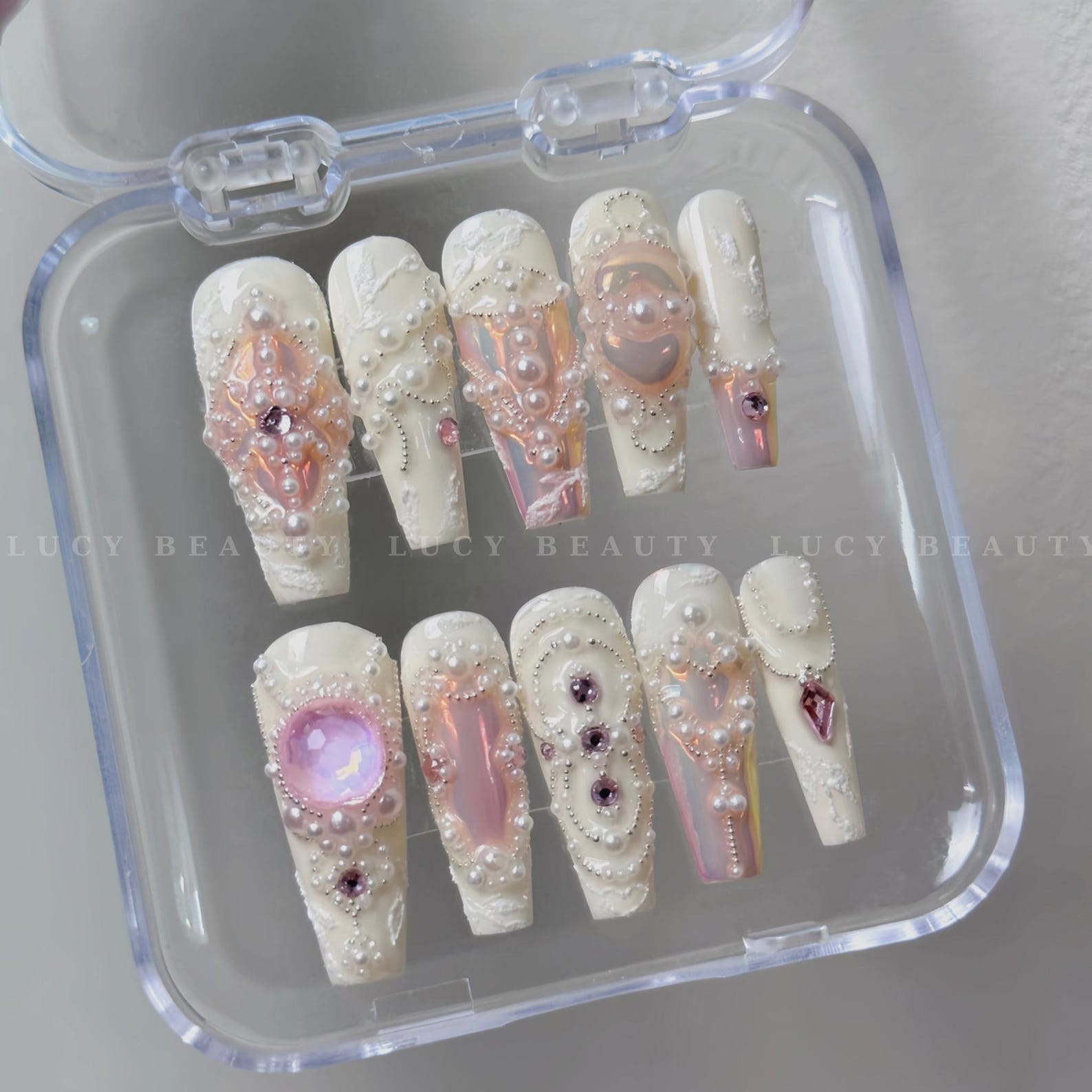Pink Princess Nails|super Glittery | Aurora Gem Crystal Jewel Nail ...