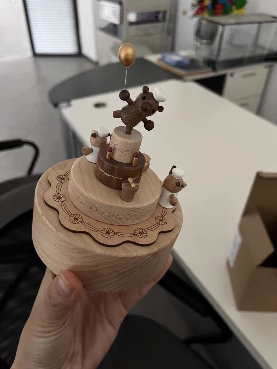 Exquisite Wooden Music Box [little Bear Music Box] Special Price ...