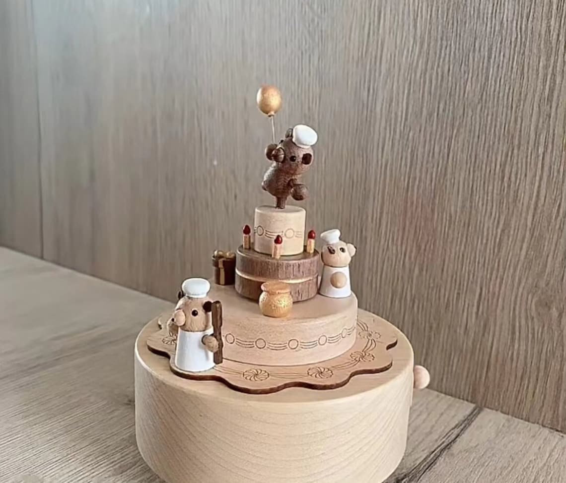 Exquisite Wooden Music Box [little Bear Music Box] Special Price ...