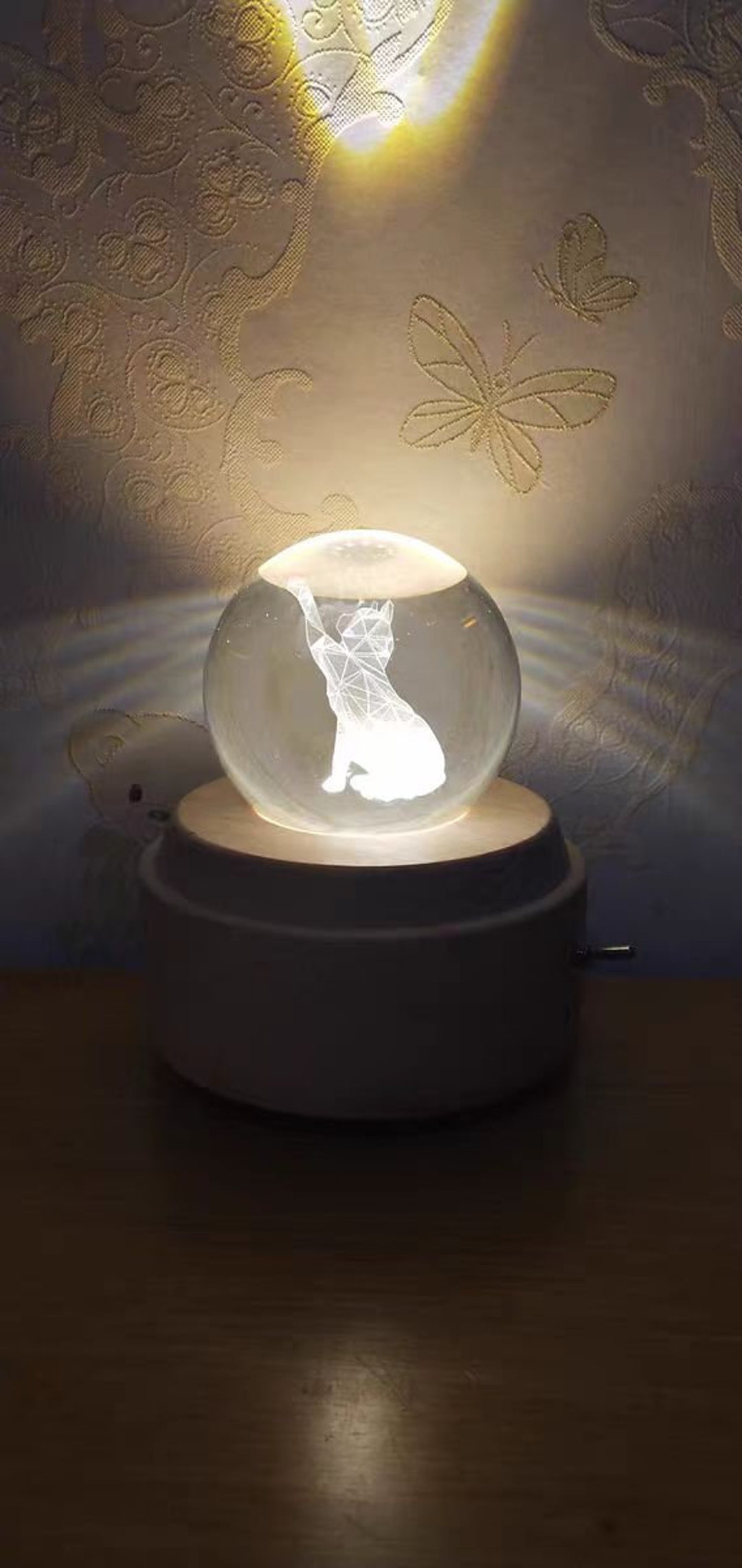 Cat Crystal Music Box, Rotating Cat Music Box Ornaments, Wooden Base ...