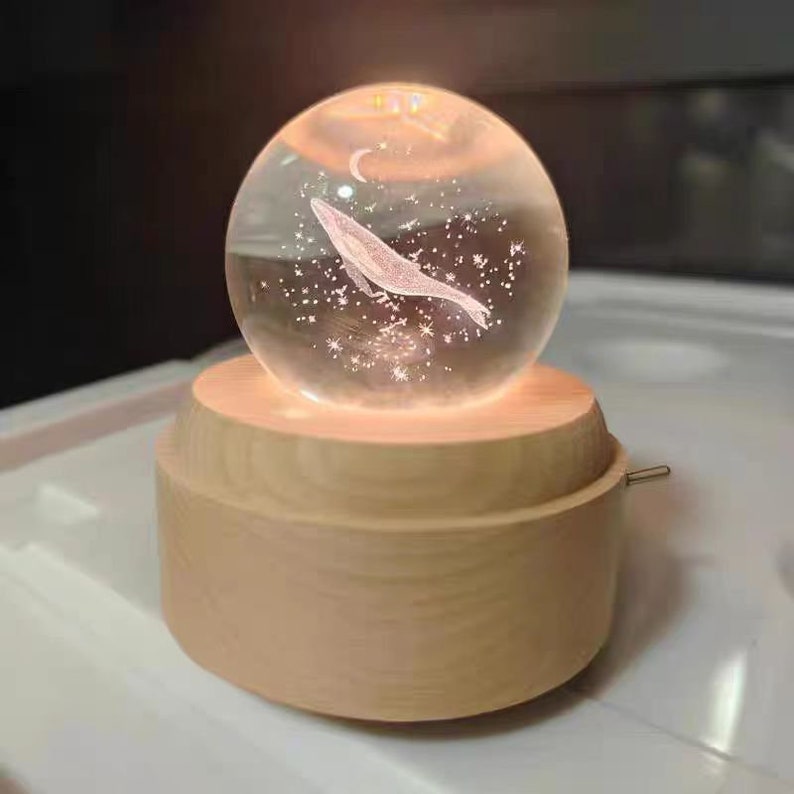 Whale Crystal Music Box, Rotating Marine Animal, Wooden Base - Etsy