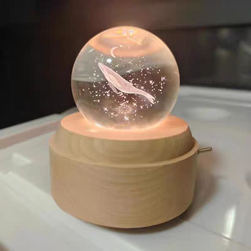 Whale Crystal Music Box, Rotating Marine Animal, Wooden Base - Etsy