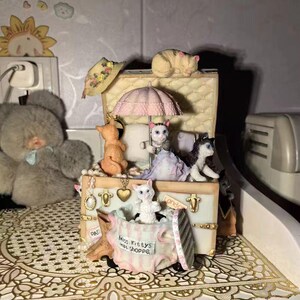Exquisite Wooden Resin Cat Treasure Box Music Box [miss Kitty's Get ...