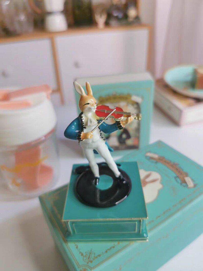 Blan Bunny Violin Music Box, Enamel Figurine - Etsy