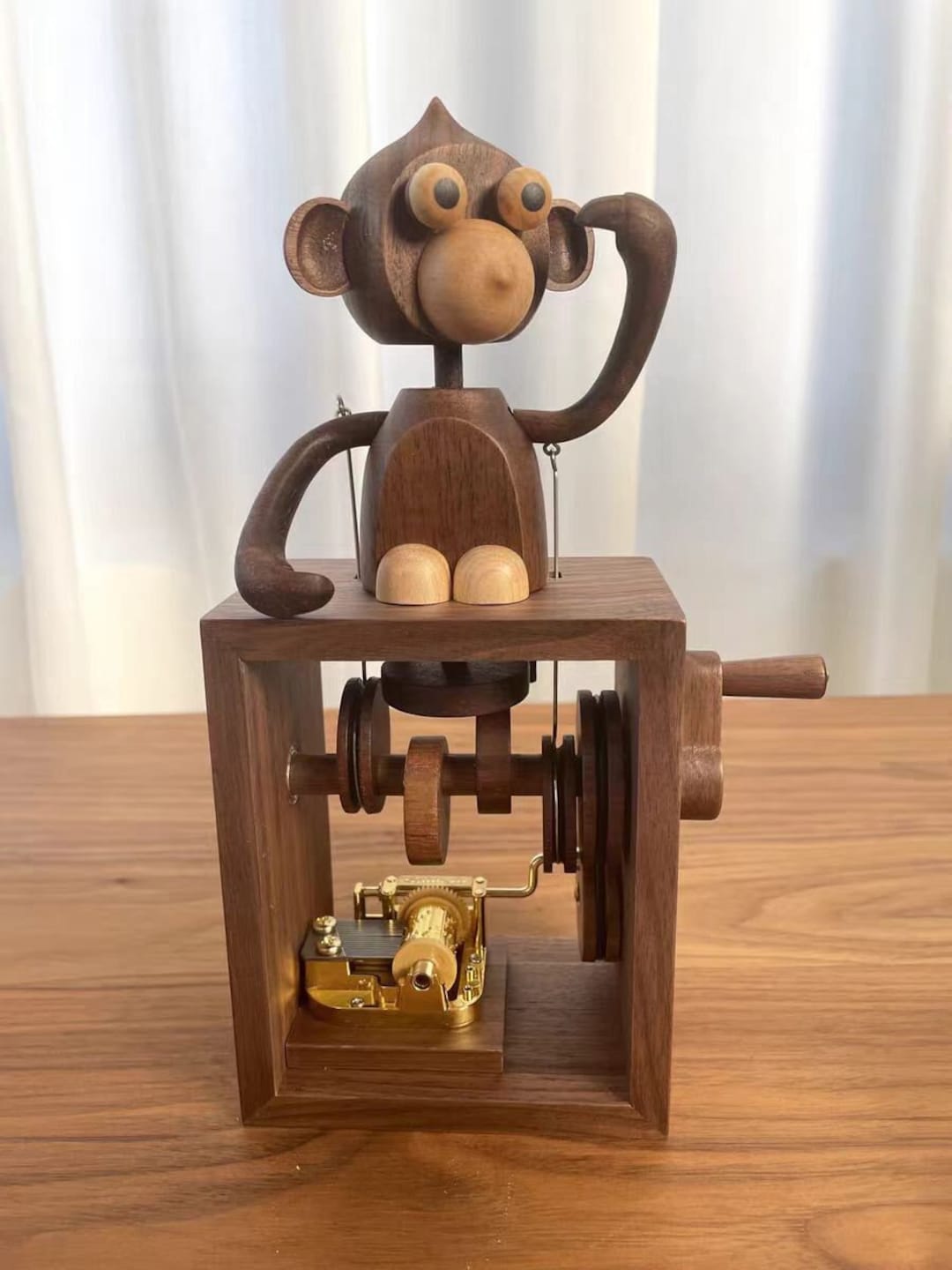 Wooden Hand-cranked Monkey Music Box [monkey Music Box] Hand-cranked ...