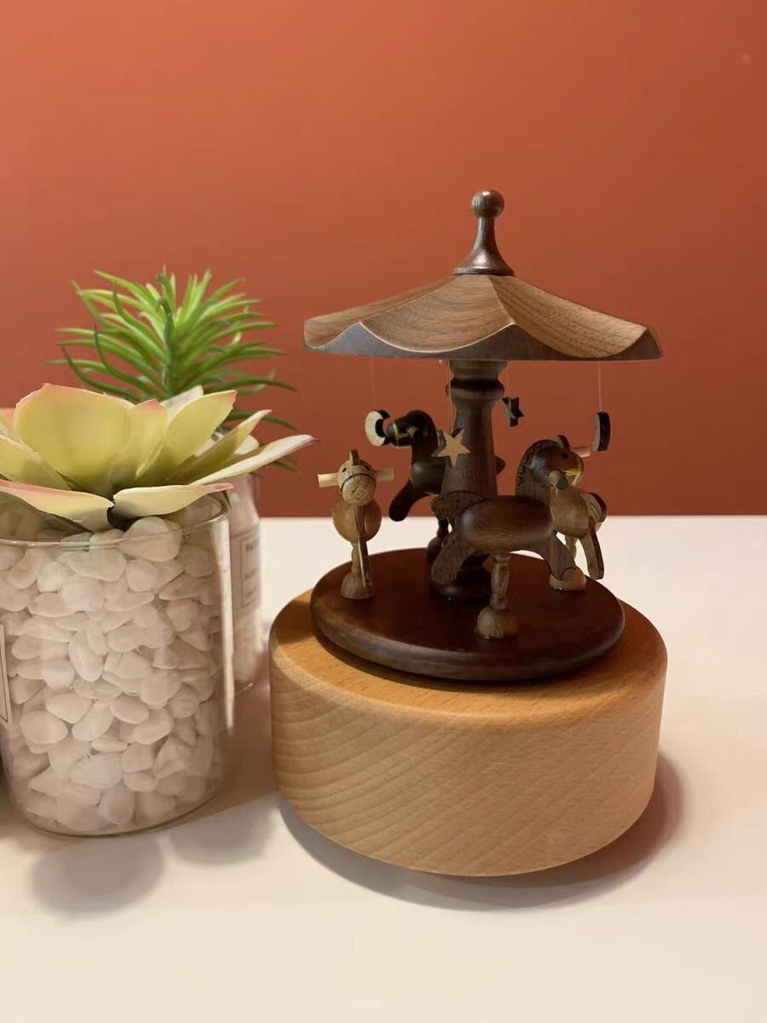 Vintage Carousel Music Box, Black Walnut Animal Music Box, Vintage Art ...