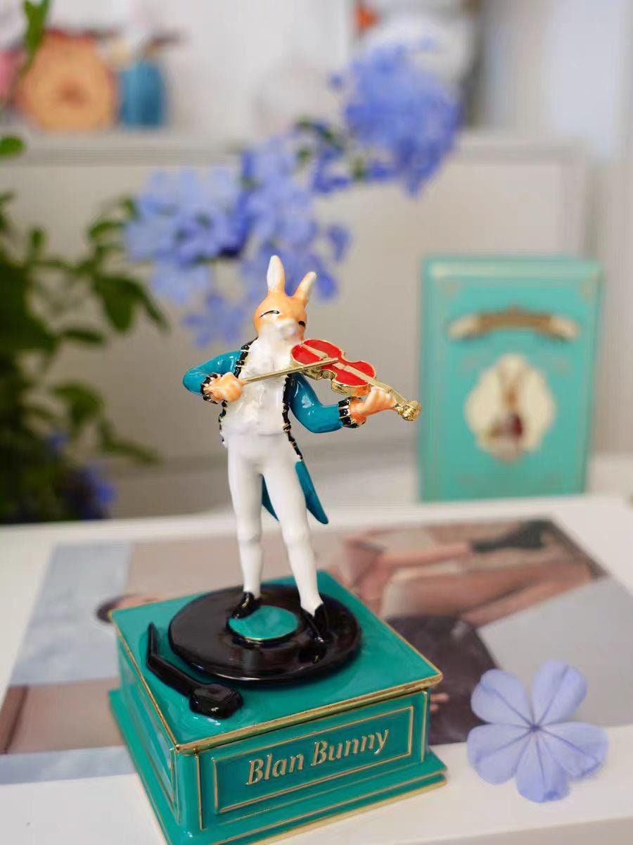 Blan Bunny Violin Music Box, Enamel Figurine - Etsy