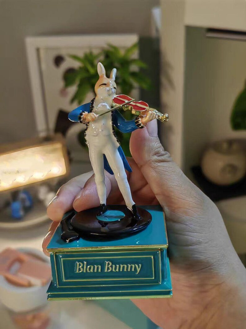 Blan Bunny Violin Music Box, Enamel Figurine - Etsy