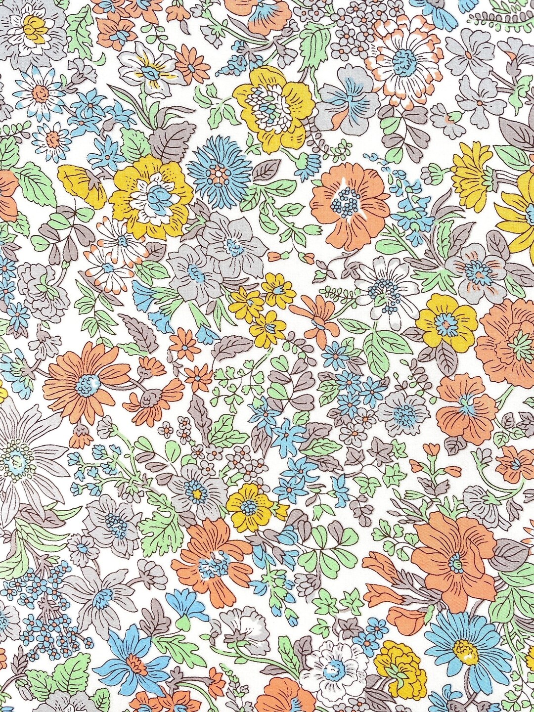 Liberty Japan emily Tana Lawn Fabric in Grey and Orange Discontinued ...