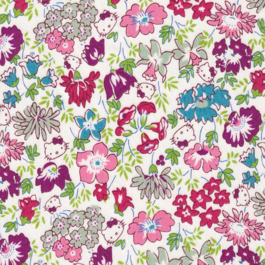 Liberty Japan X Hello Kitty Spring Meadow Tana Lawn Fabric in Purple ...