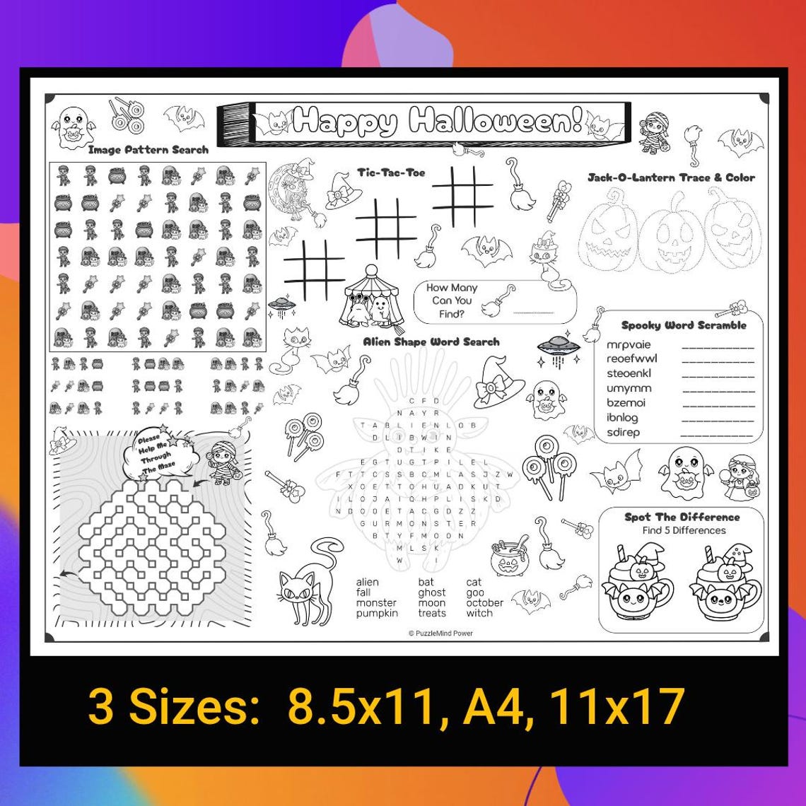 Halloween Activity Placemat Printable - Etsy Canada