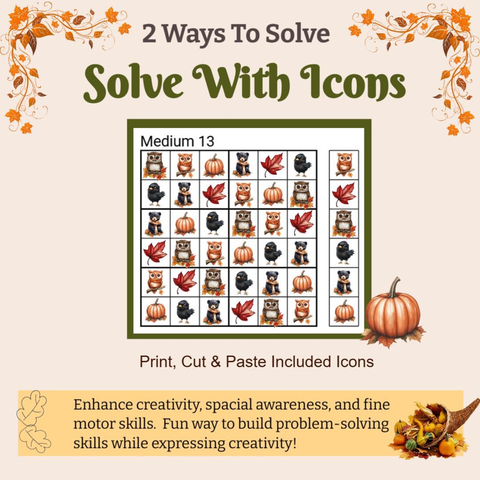 Fun Fall Sudoku Puzzles 6x6 for Adults & Kids - Etsy