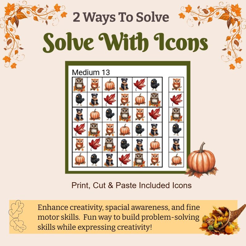 Fun Fall Sudoku Puzzles 6x6 for Adults & Kids - Etsy