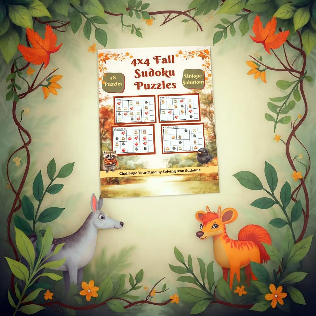 48 Fun Sudoku Puzzles for Beginners With Fall-themed Icons - Etsy