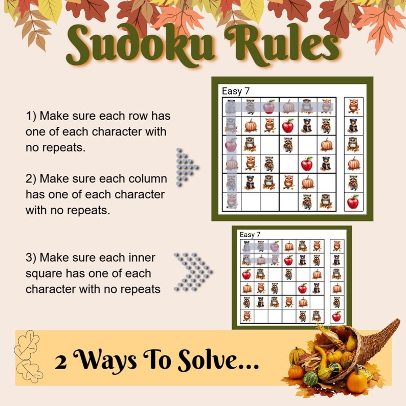 Fun Fall Sudoku Puzzles 6x6 for Adults & Kids - Etsy