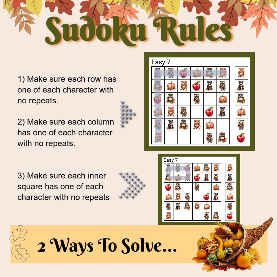 Fun Fall Sudoku Puzzles 6x6 for Adults & Kids - Etsy